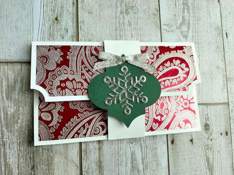 Christmas Money Holder - Christmas Paisley, Silver Bow and Snowflake - Etsy