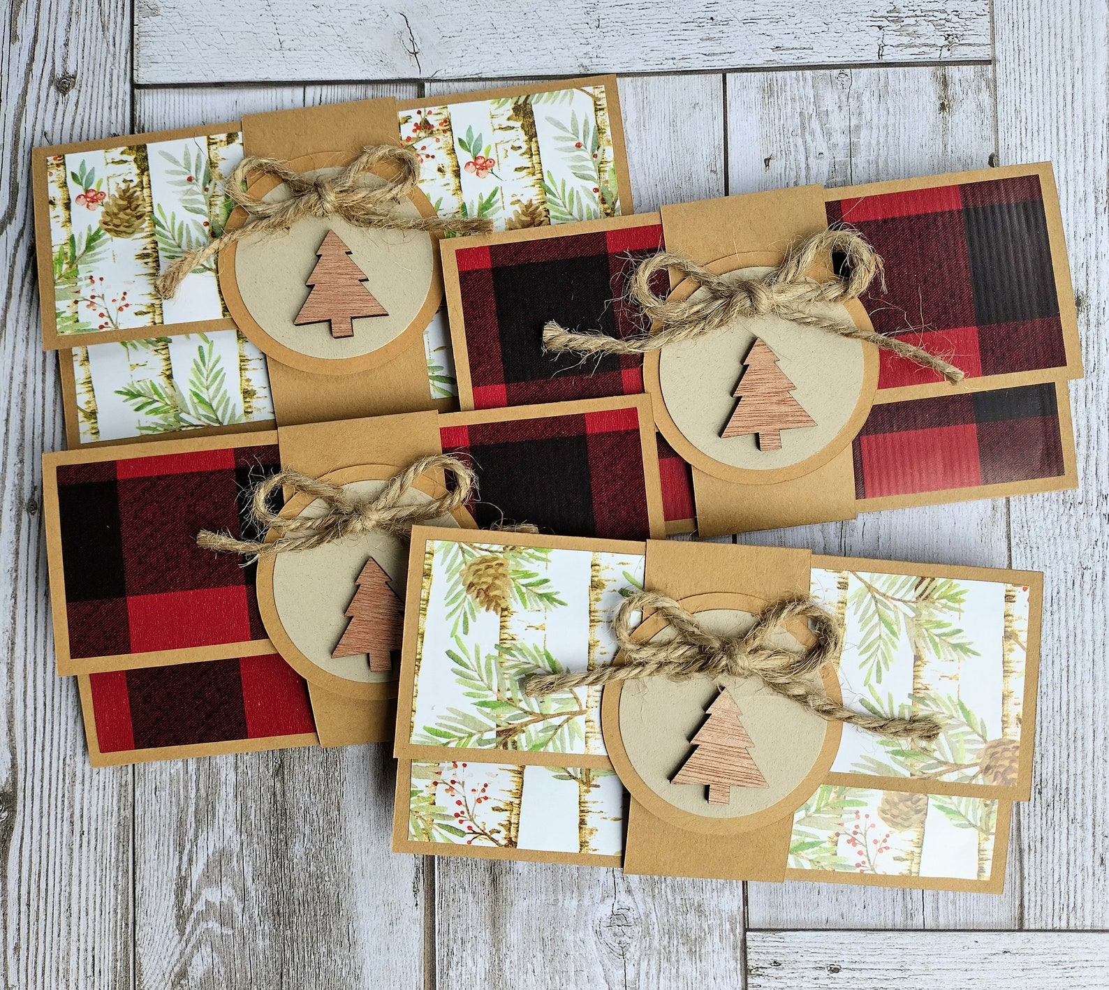 Set of 4 Rustic Plaid Christmas Gift Card Holder - Country Farmhouse ...