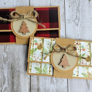 Christmas Gift Card Holders Set Christmas Plaid, Rustic Wooden Pine ...