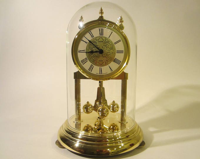Kundo West Germany Anniversary Mantle Clock Glass Dome Brass Pendulum - Etsy