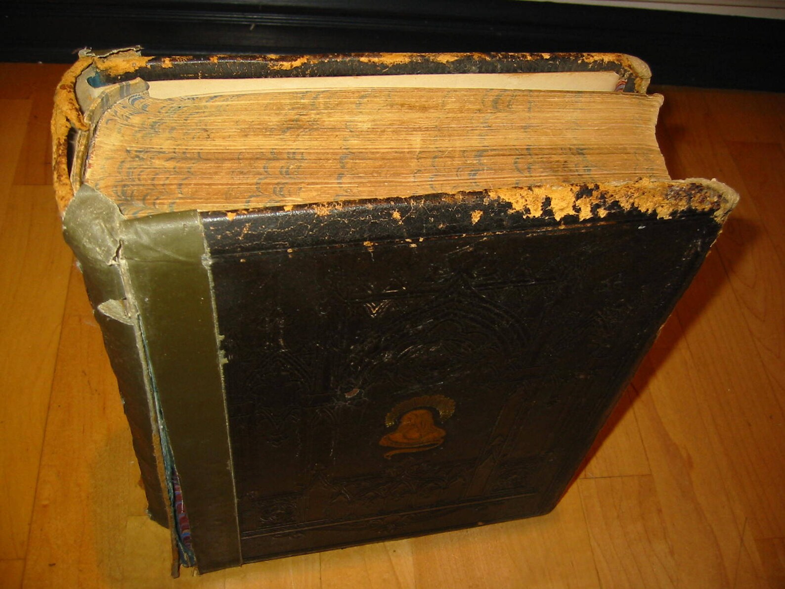 Illustrated Bible Primitive Distressed Leather Bound Family Album Circa ...