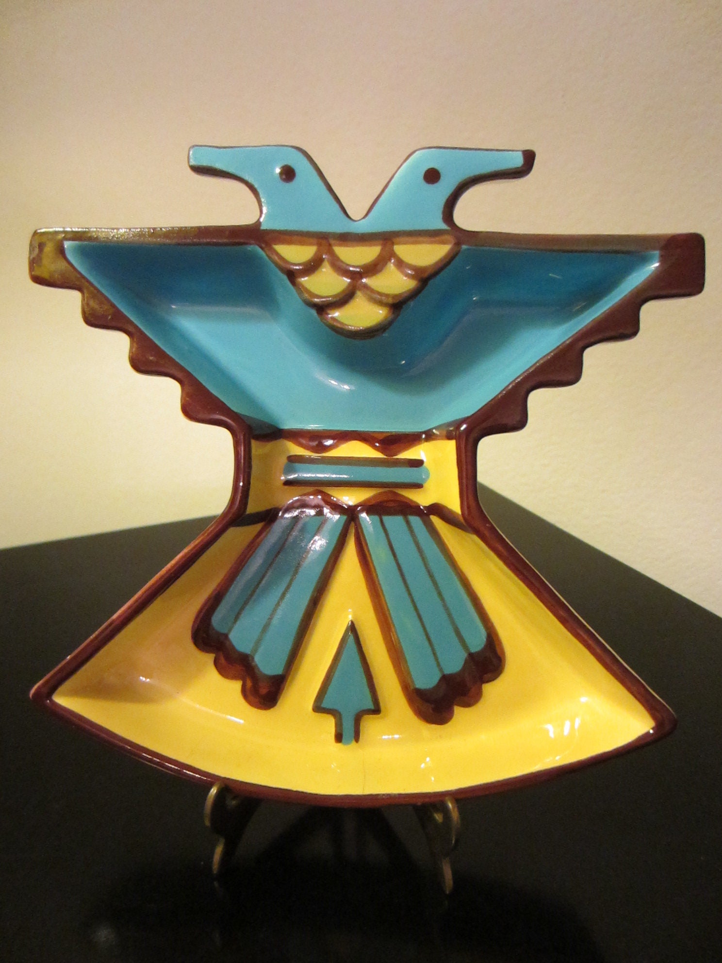 Mid Century Sims Ceramic Native American Yellow Blue Hand Painted ...