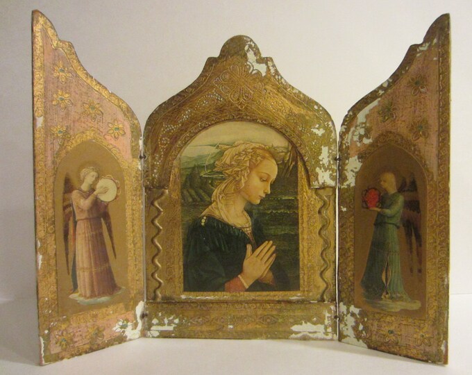 F Lippi Madonna Florence Gilt Wood Triptych Florentine Angels Sides Marked Made in Italy - Etsy