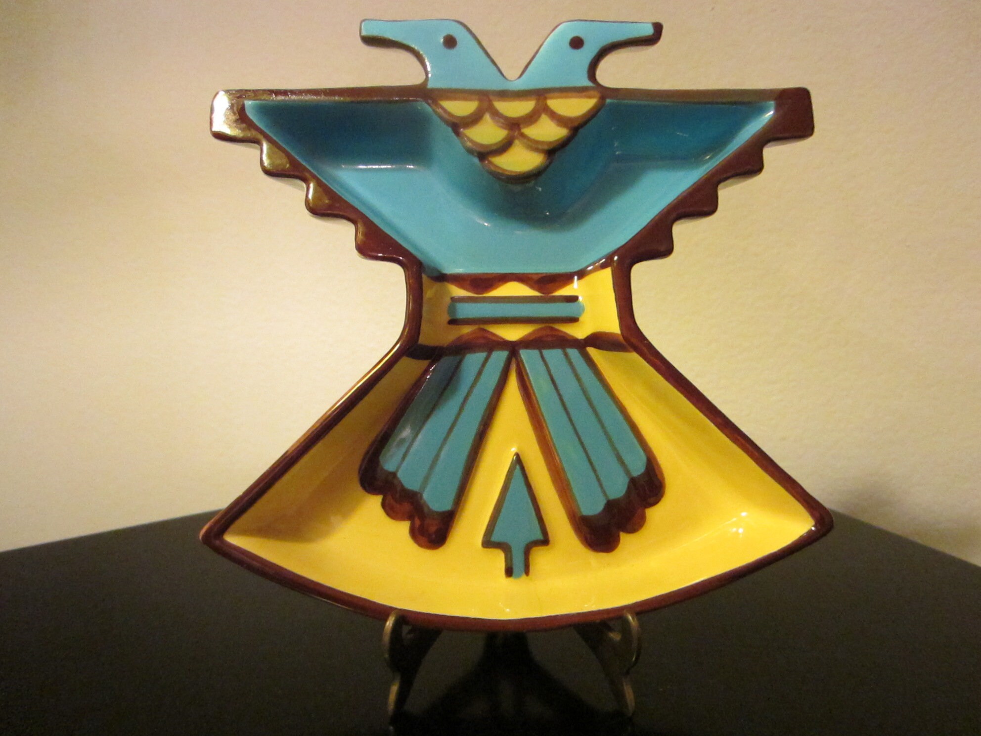 Mid Century Sims Ceramic Native American Yellow Blue Hand Painted ...