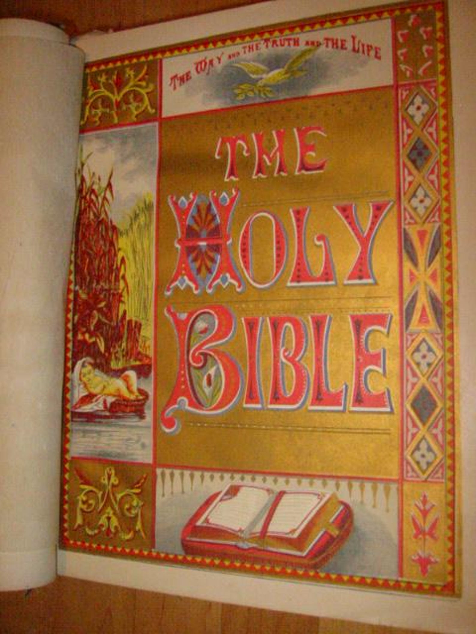 Illustrated Bible Primitive Distressed Leather Bound Family Album Circa ...