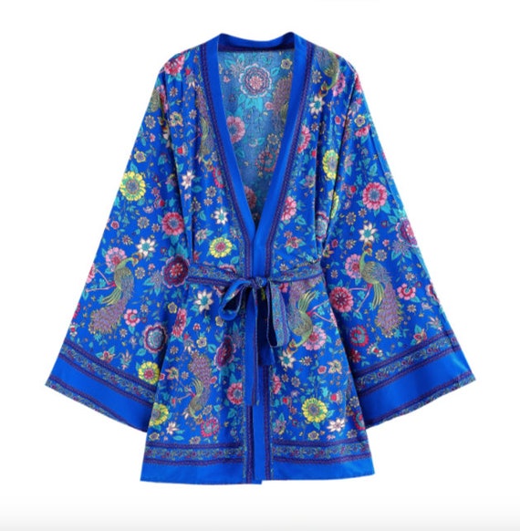Peacock Pattern Kimono/ Bright Blue Color Kimono/ Indian - Etsy