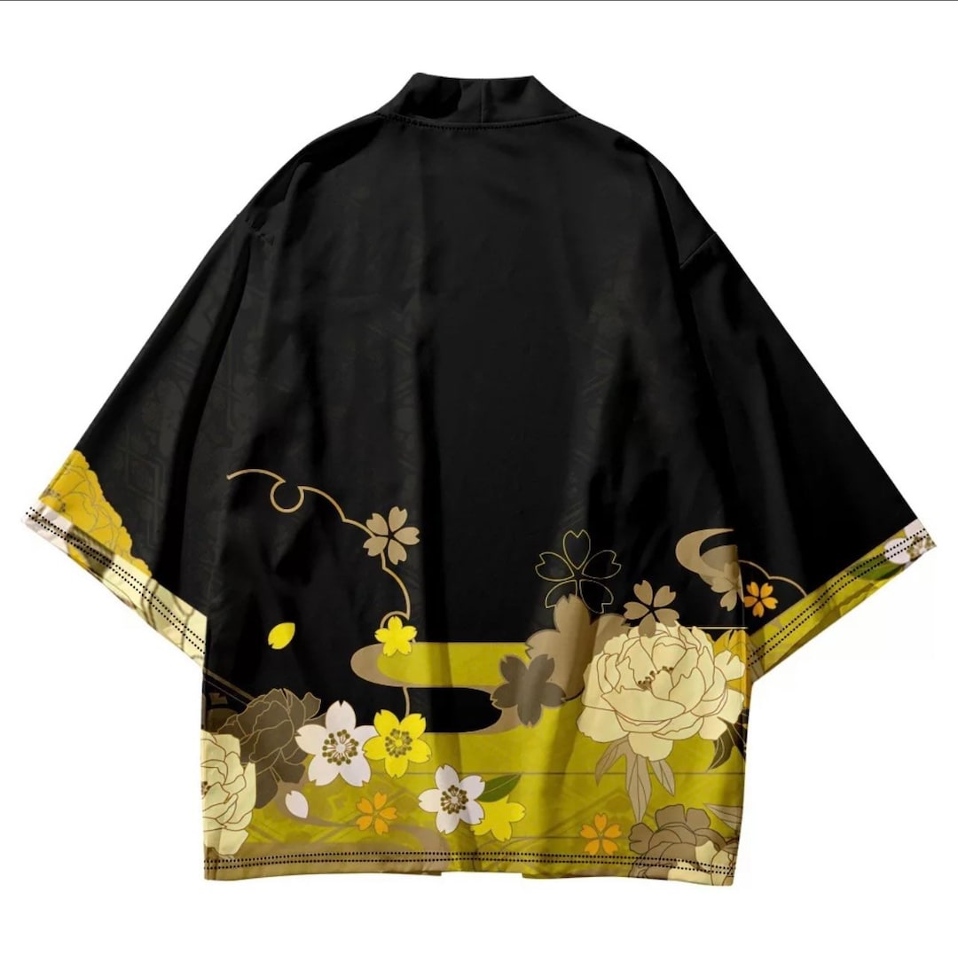 Yellow Ocher Botanical Pattern Kimono, Unisex Kimono , Gold Floral ...