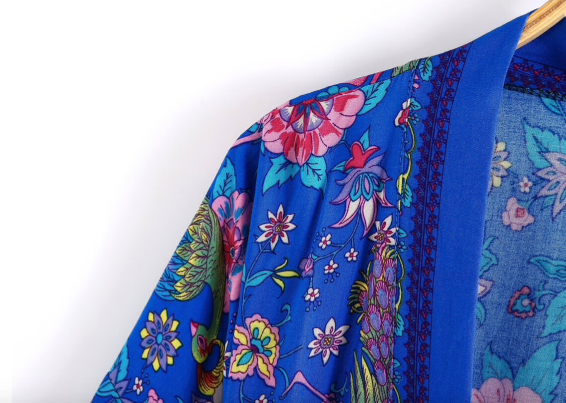 Peacock Pattern Kimono/ Bright Blue Color Kimono/ Indian - Etsy
