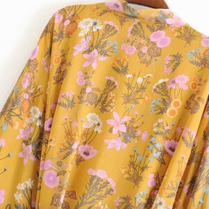 Available in 3 Colors, Ocher Floral Pattern Kimono, Cotton Cover Up ...