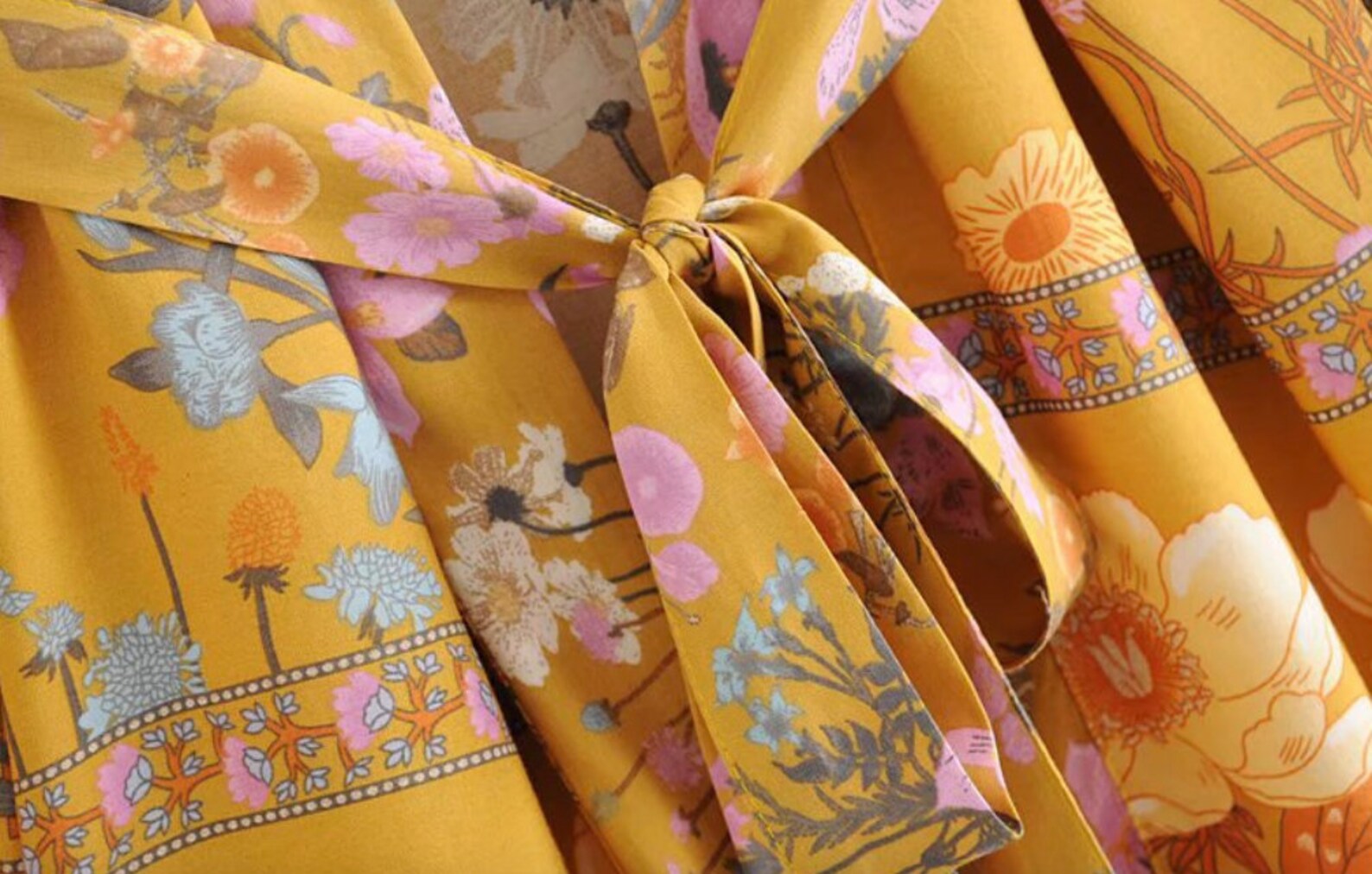 Available in 3 Colors Ocher Floral Pattern Kimono Cotton | Etsy