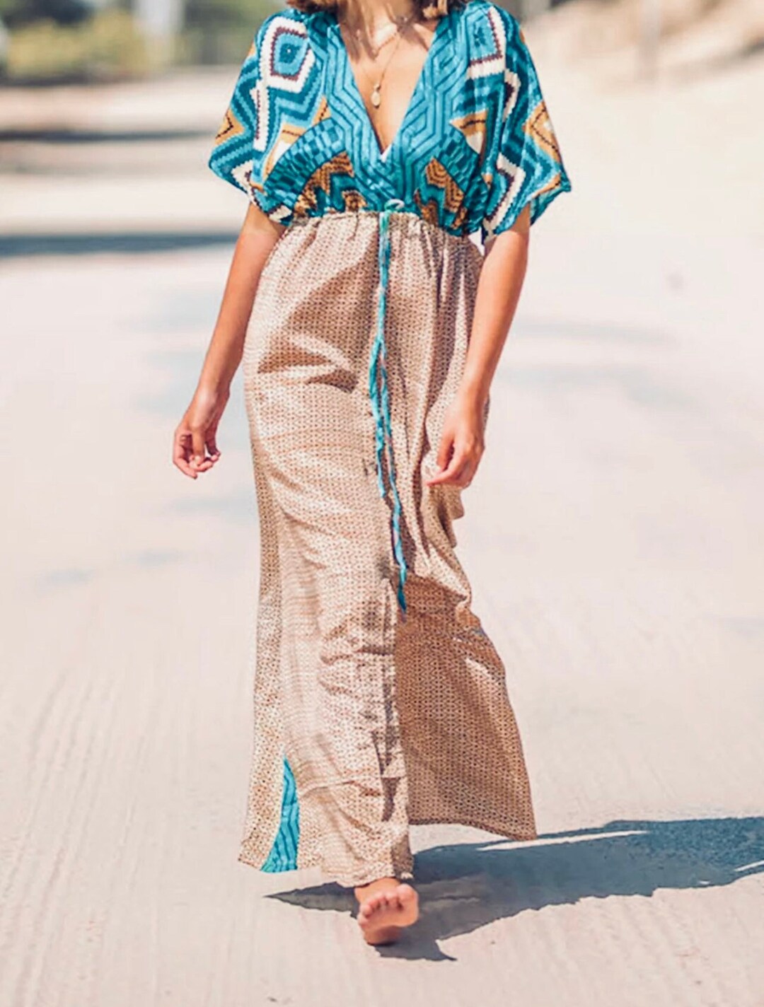 Women Dress Cover Ups Cream & Turquoise Kaftan Beach Cover - Etsy