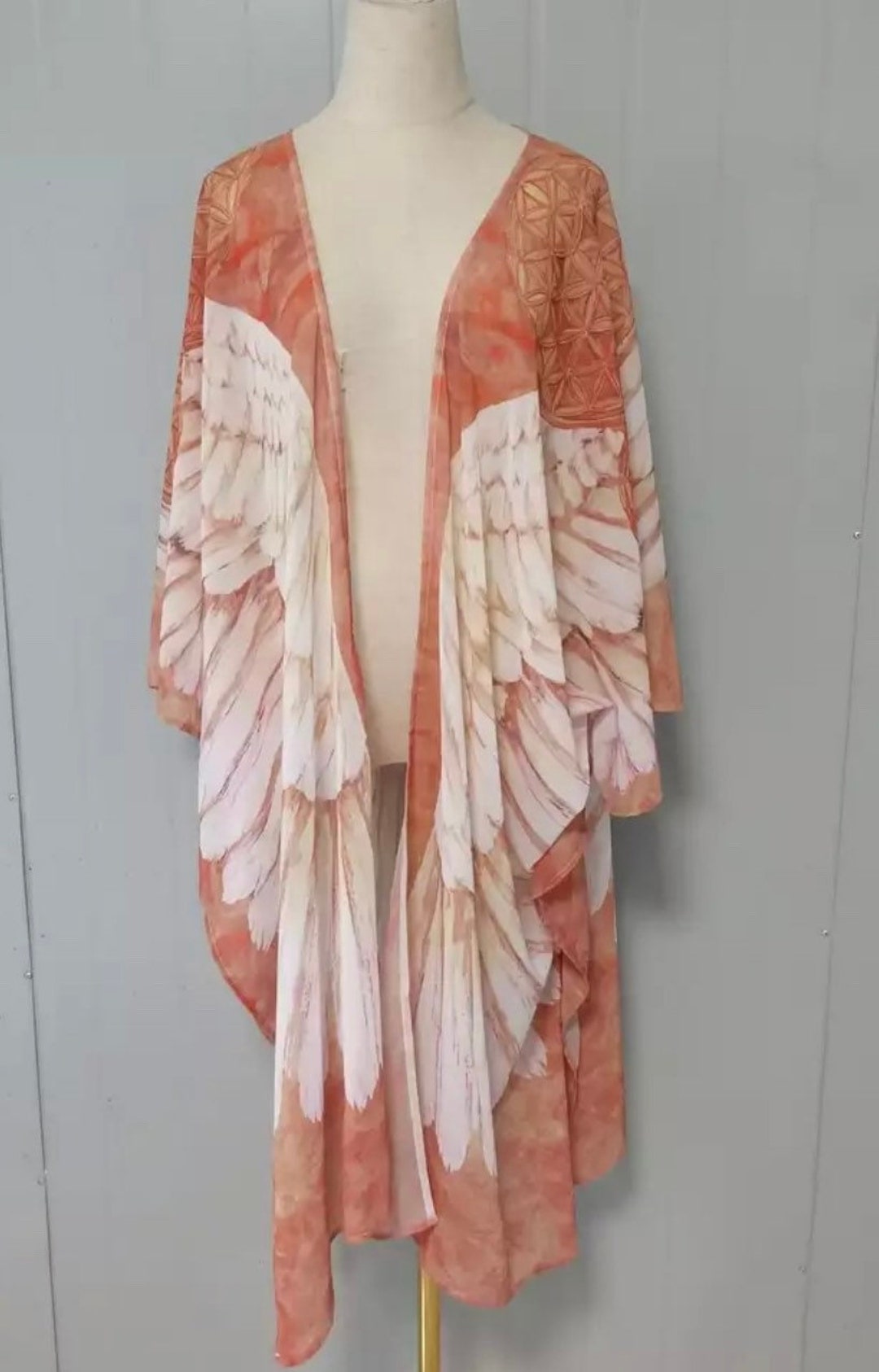 Wings Pattern Print Cover Ups, Beach Cover Ups, Feather Wing Kimono ...