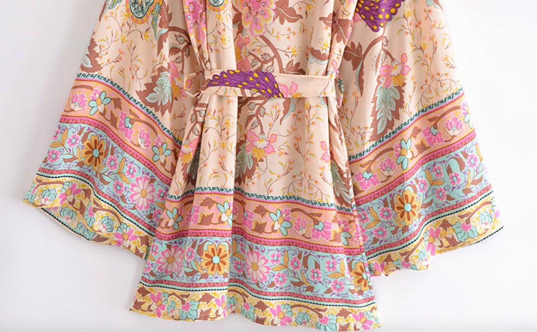 Peach and Pink Botanical Floral Pattern Kimono/ Cotton Kimono/ - Etsy