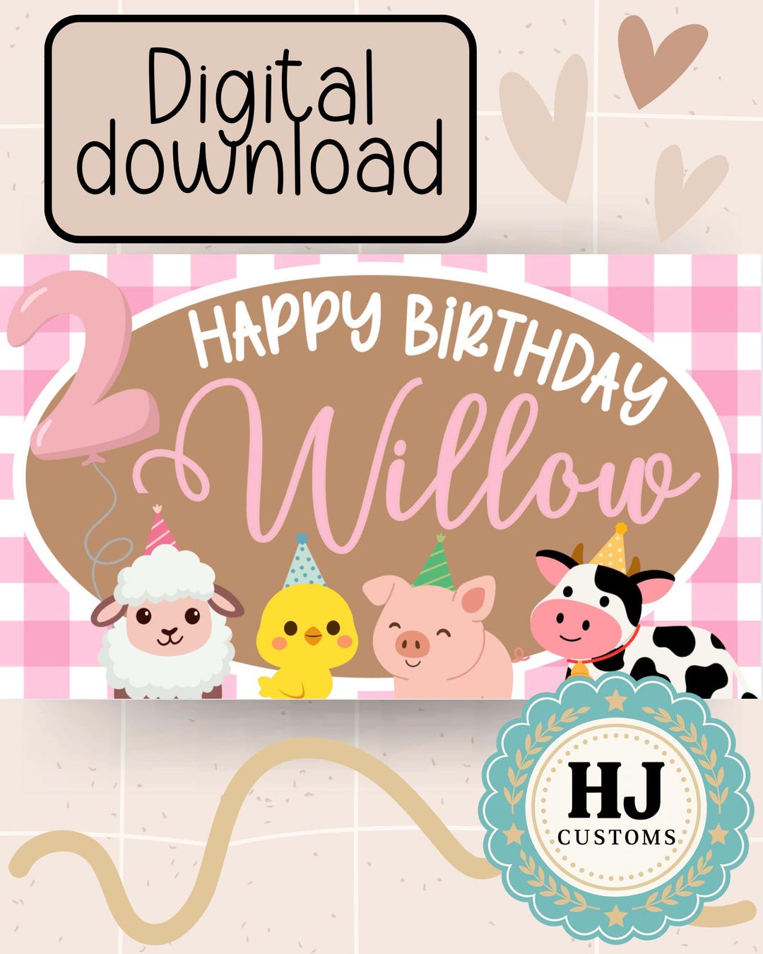 Birthday Banner, Digital Banner Template, Editable Banner Download ...