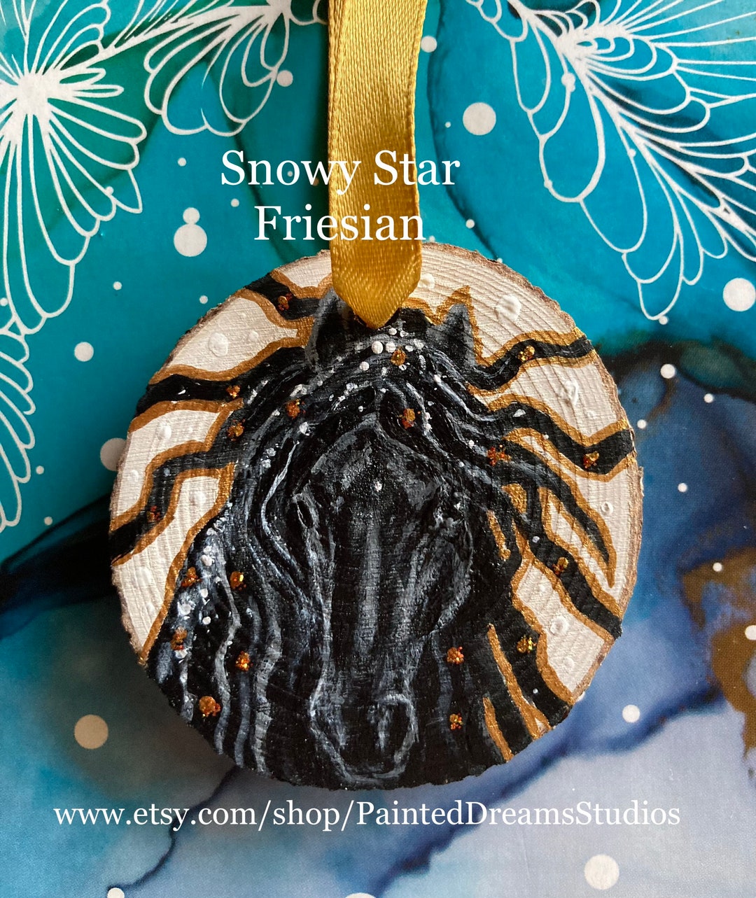 SNOWY STAR FRIESIAN - Hand Painted Friesian Horse Decoration on a Wood ...