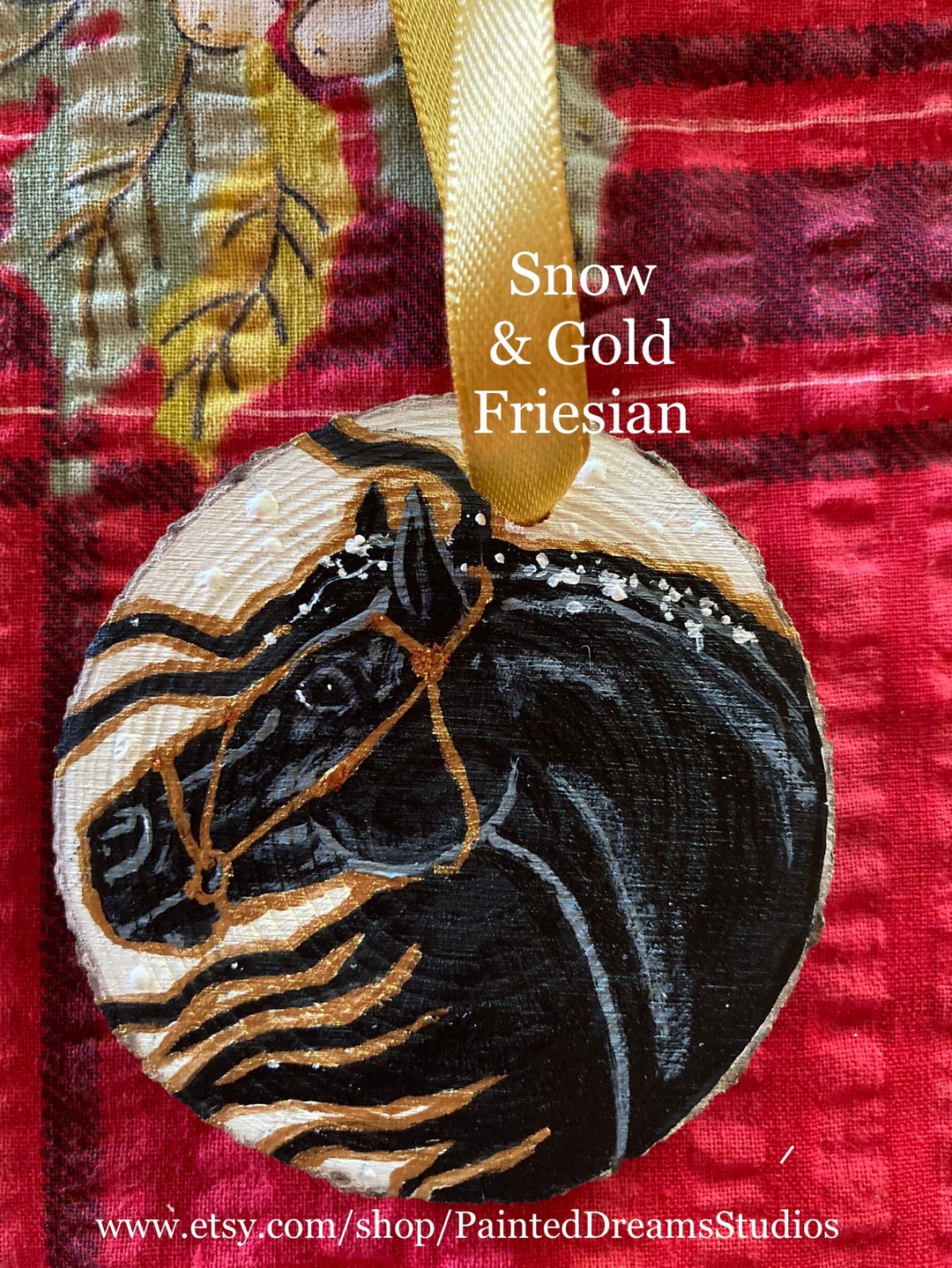 SNOW and GOLD FRIESIAN- Hand Painted Friesian Horse Decoration on a ...