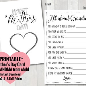 Grandma Mother's Day Card From Child | Printable All About Grandma ...