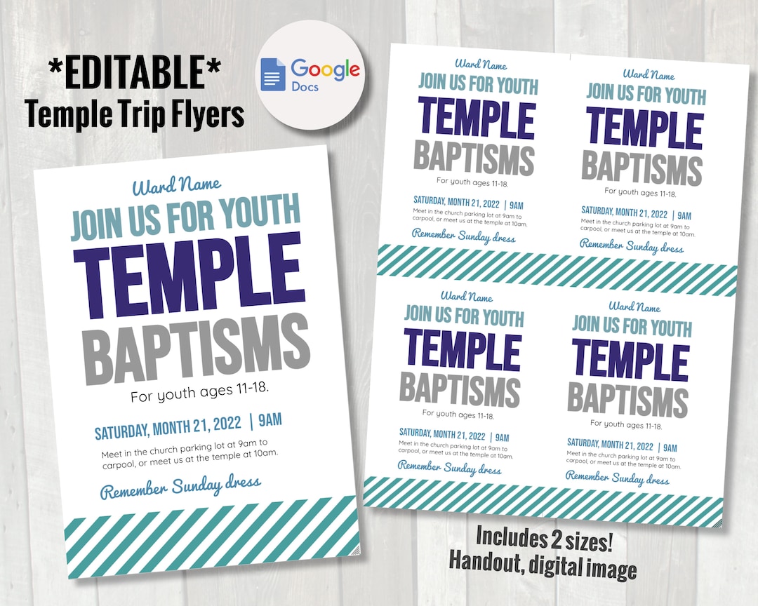 LDS Temple Trip Handout | Youth Temple Baptism Invitations | Temple ...
