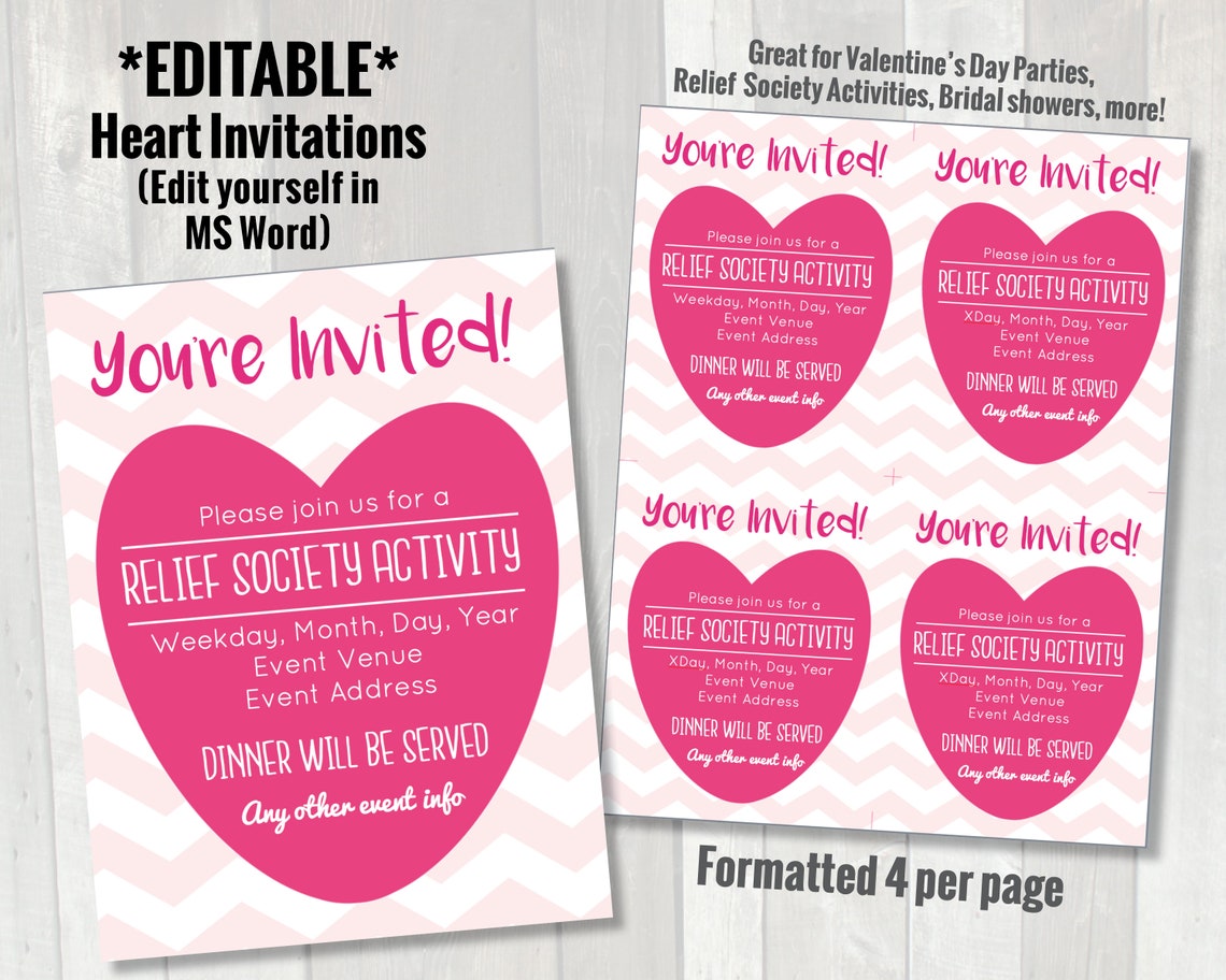 Printable Editable Heart Invitations | Valentine's Day Party ...
