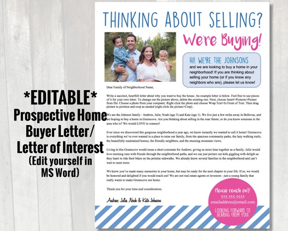 EDITABLE Prospective Home Buyer Letter Template Customizable Etsy