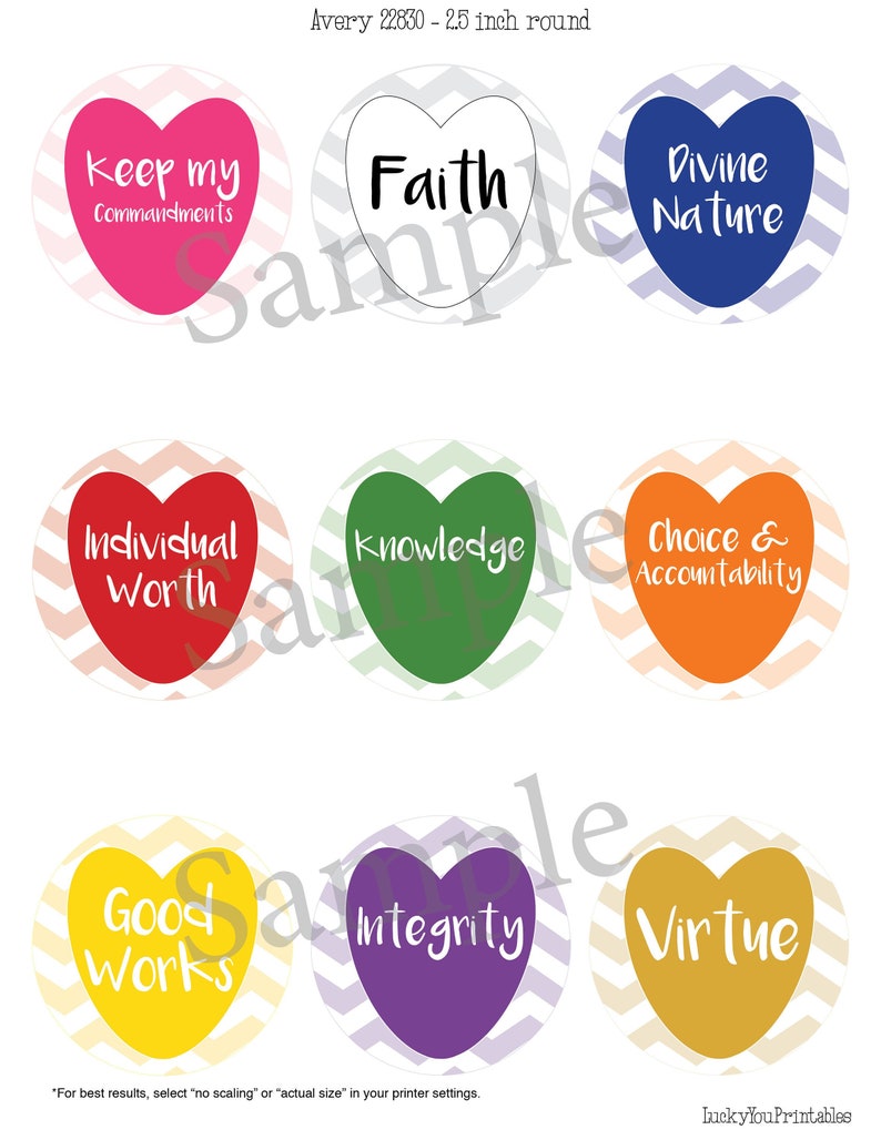 Printable YW Values Round Labels Heart Shaped Jar Labels - Etsy Printable YW Values Round Labels Heart Shaped Jar Labels - Etsy