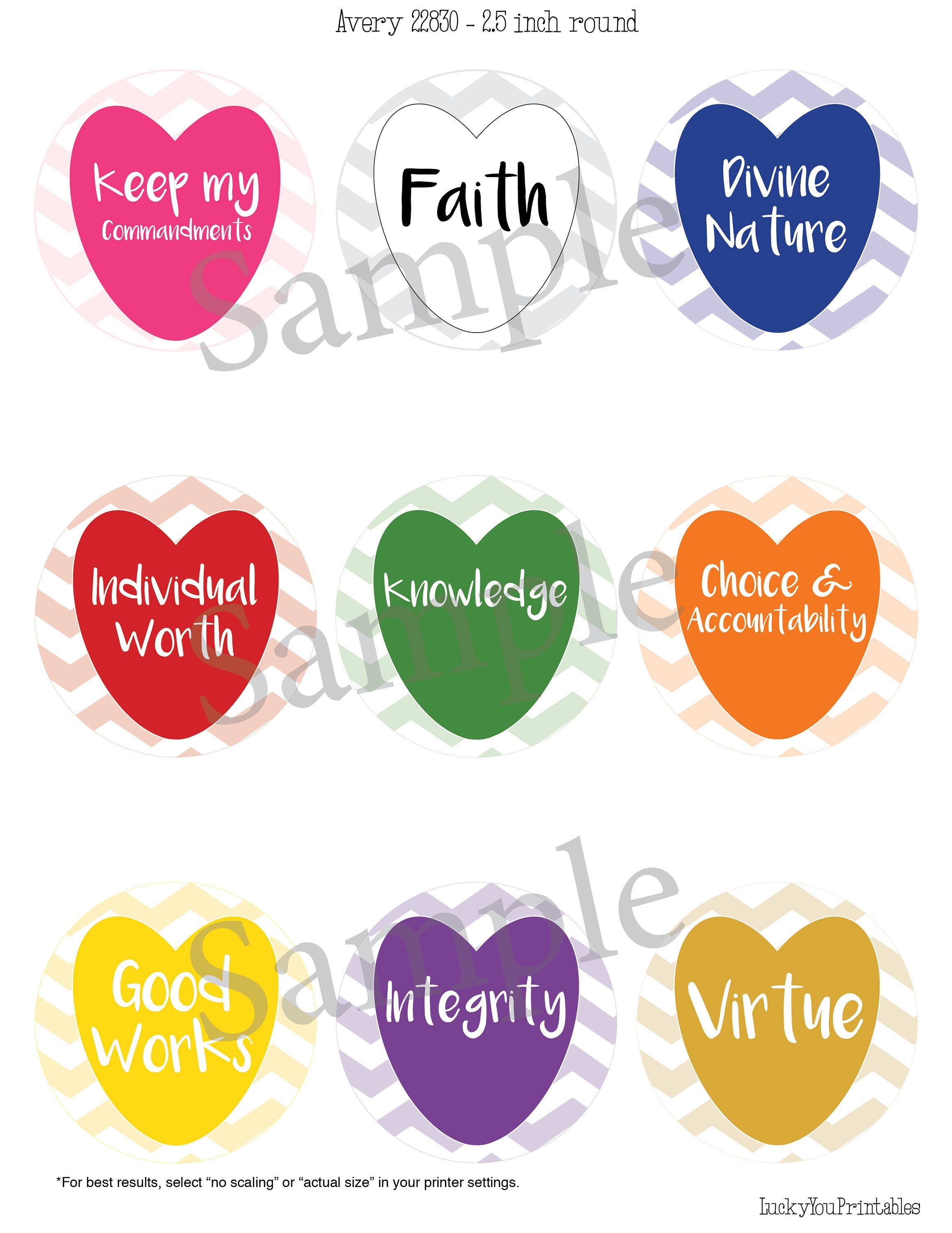 Printable YW Values Round Labels, Heart Shaped | Jar Labels | Candle ...