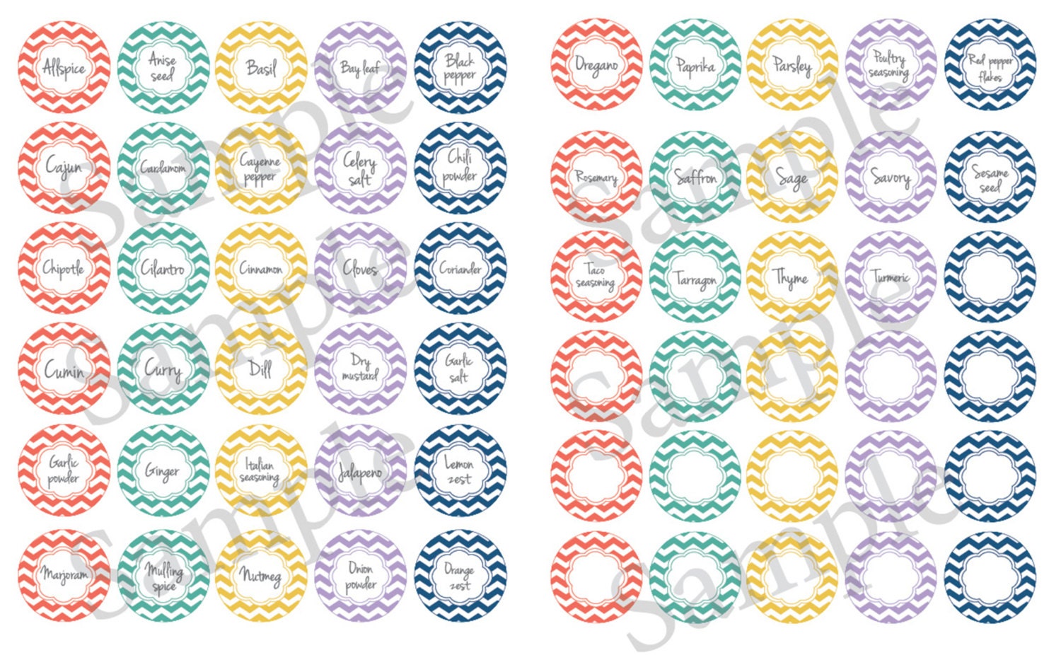 Printable PDF Chevron Spice Labels for Lids or Spice Jars | 1.5 Inch ...
