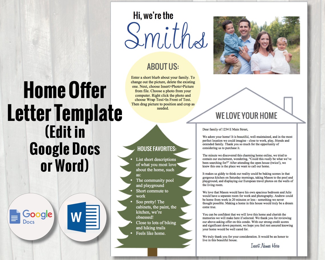 EDITABLE Home Offer Letter Template Customizable House Offer - Etsy