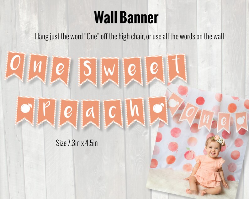 Printable One Sweet Peach 1st Birthday Banner / Cake Topper | 1 Sweet ...