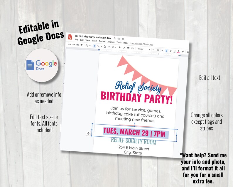 Relief Society Birthday Party Invitations Editable Ward - Etsy
