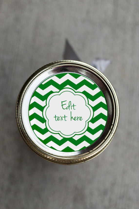 Printable editable green chevron mason jar label | Etsy
