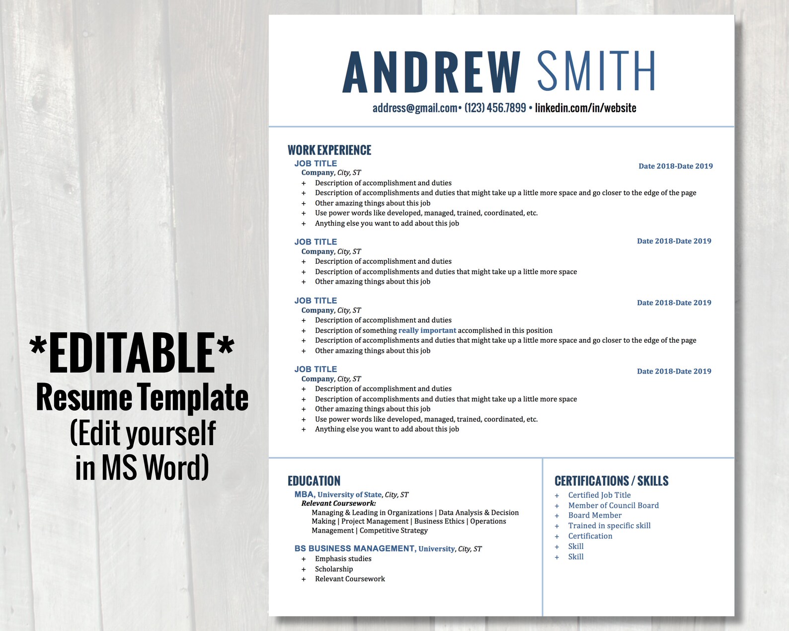 Editable Resume Template Customizable Resume Instant Download ...