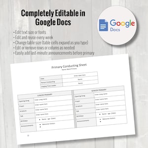 LDS Primary Conducting Sheet Template | Google Docs Primary Conducting ...