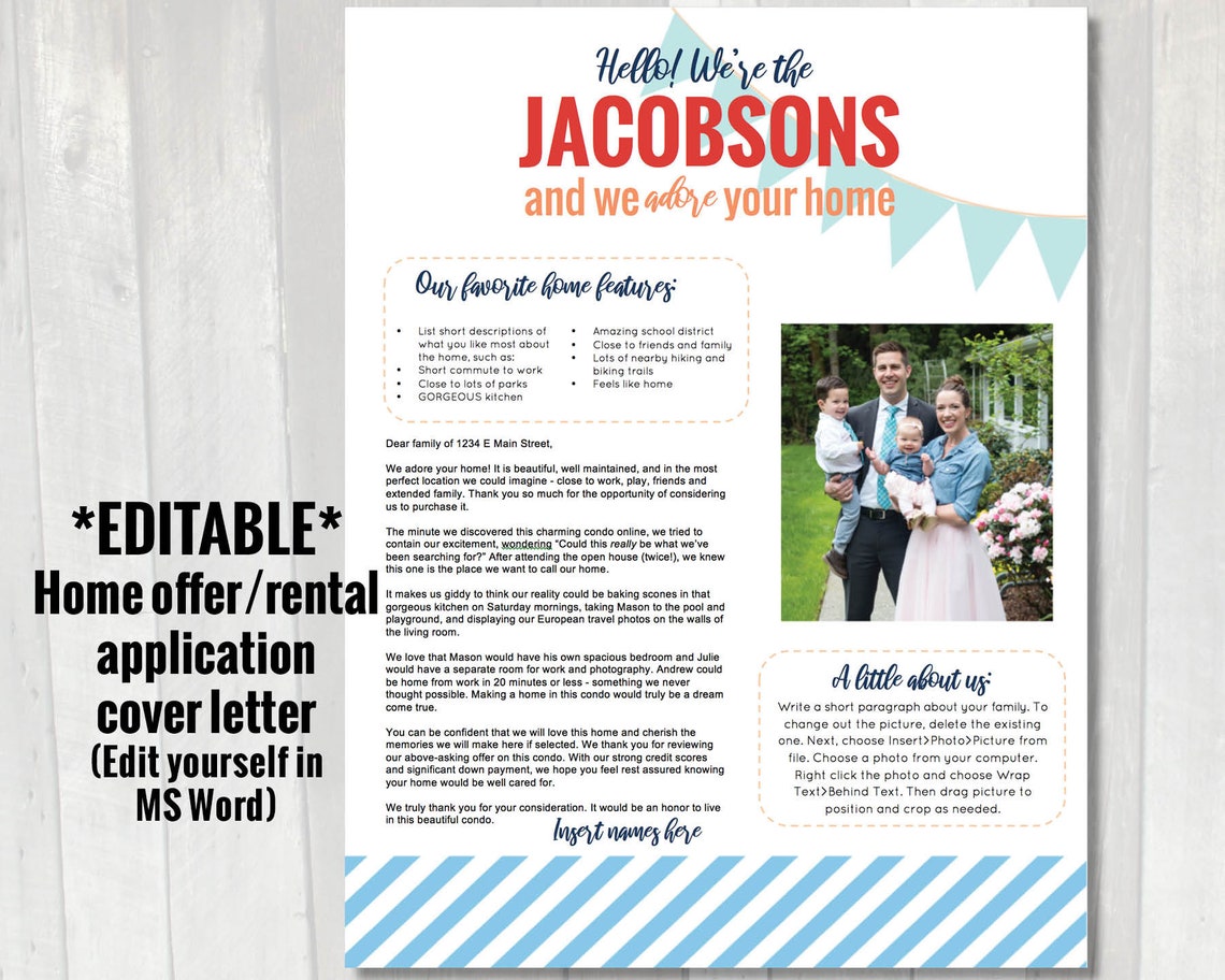 EDITABLE Home Offer Letter Customizable Cover Letter for | Etsy