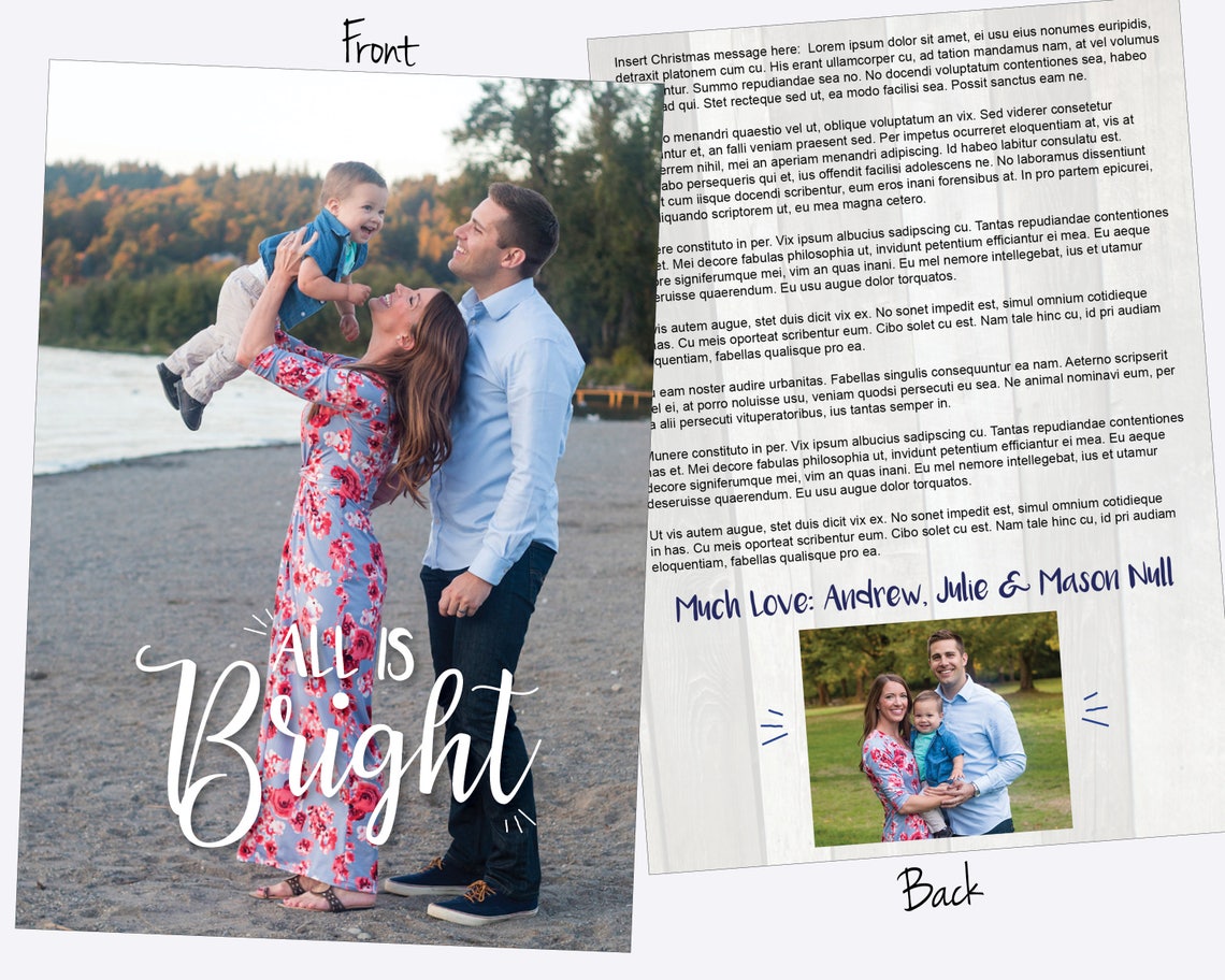 Photo Christmas Card With Letter Printable Holiday Card - Etsy