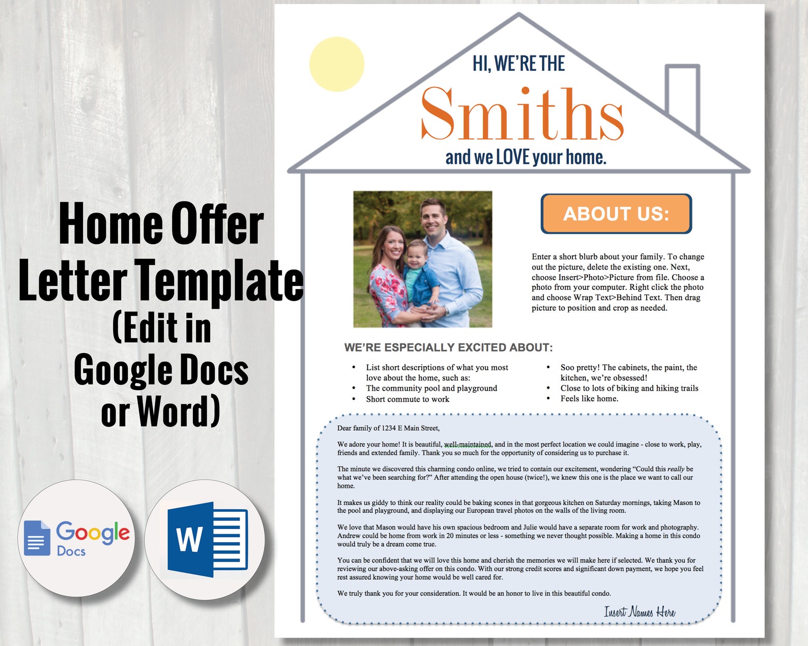 Home Offer Letter Template Google Doc / Word Editable Letter to Seller ...