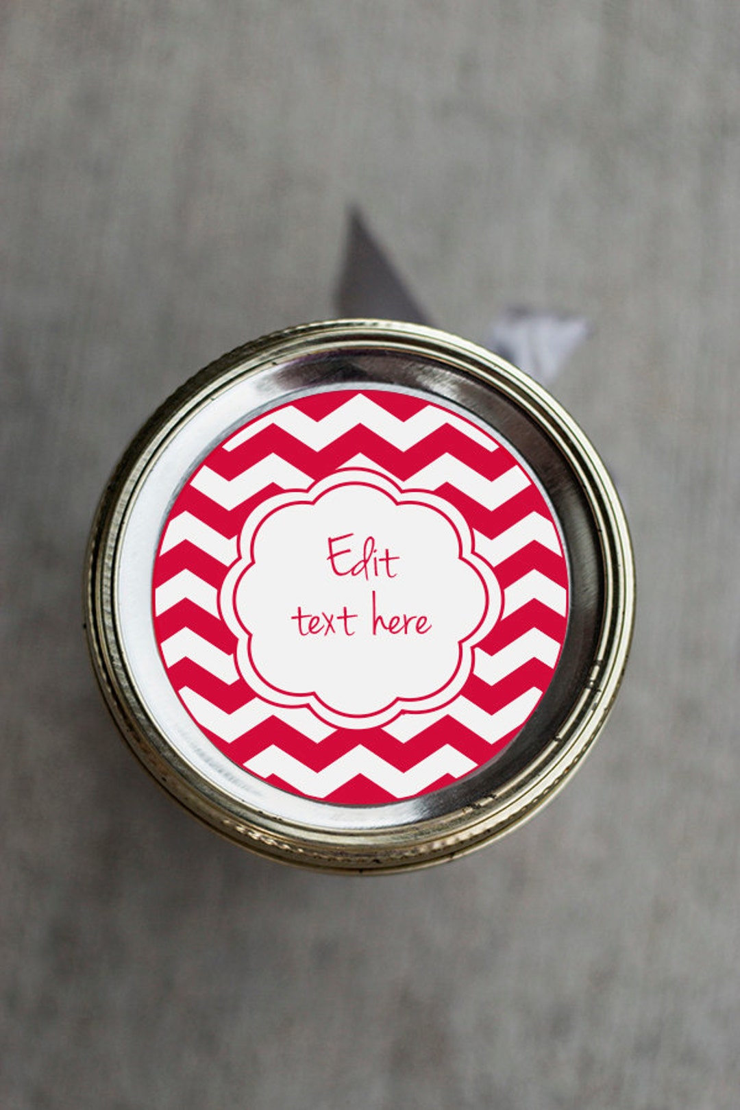 Printable Editable Red Chevron Mason Jar Label | Customizable Gift Tag ...
