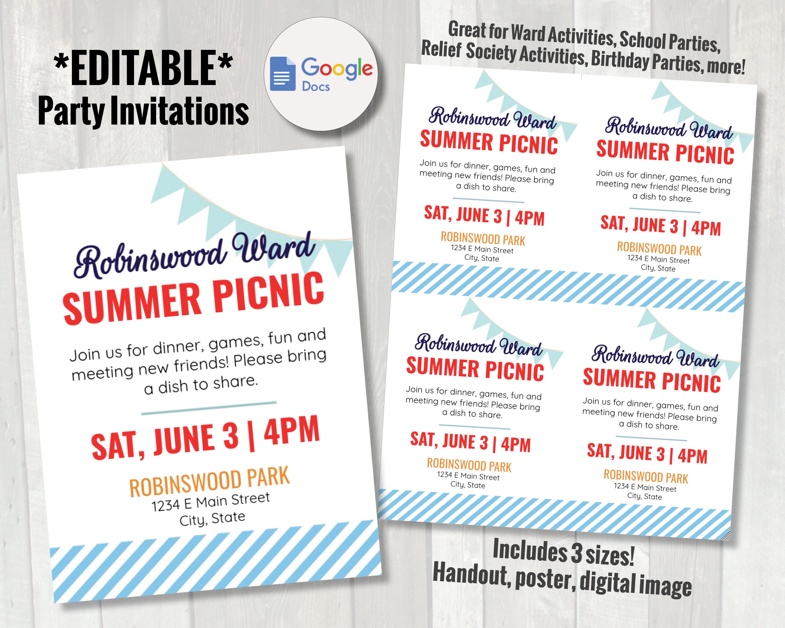 Party Invitation Flyers - Printable, Editable | Ward Party Handouts ...
