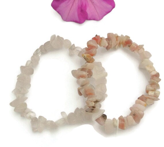 Items similar to Handmade Genuine Rose Quartz and Shell Stretch ...