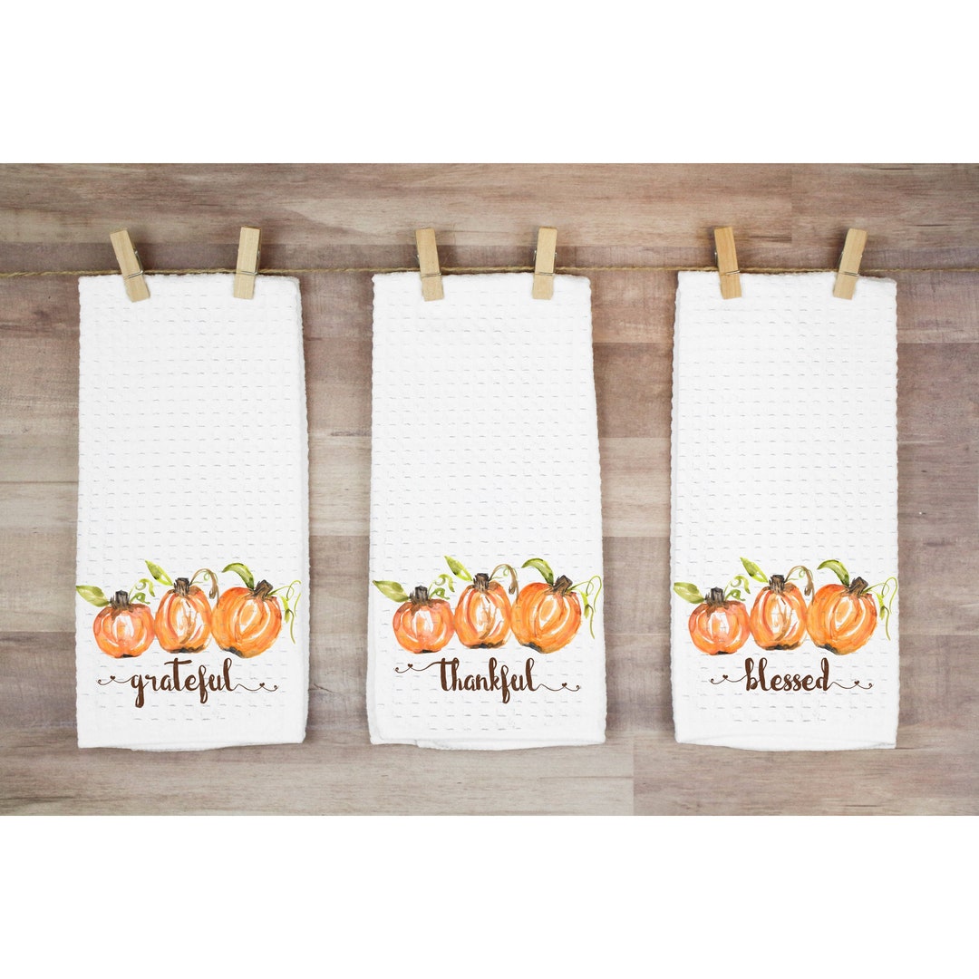 Decorative Dish Towel Set for Thanksgiving Grateful Thankful Blessed - Etsy