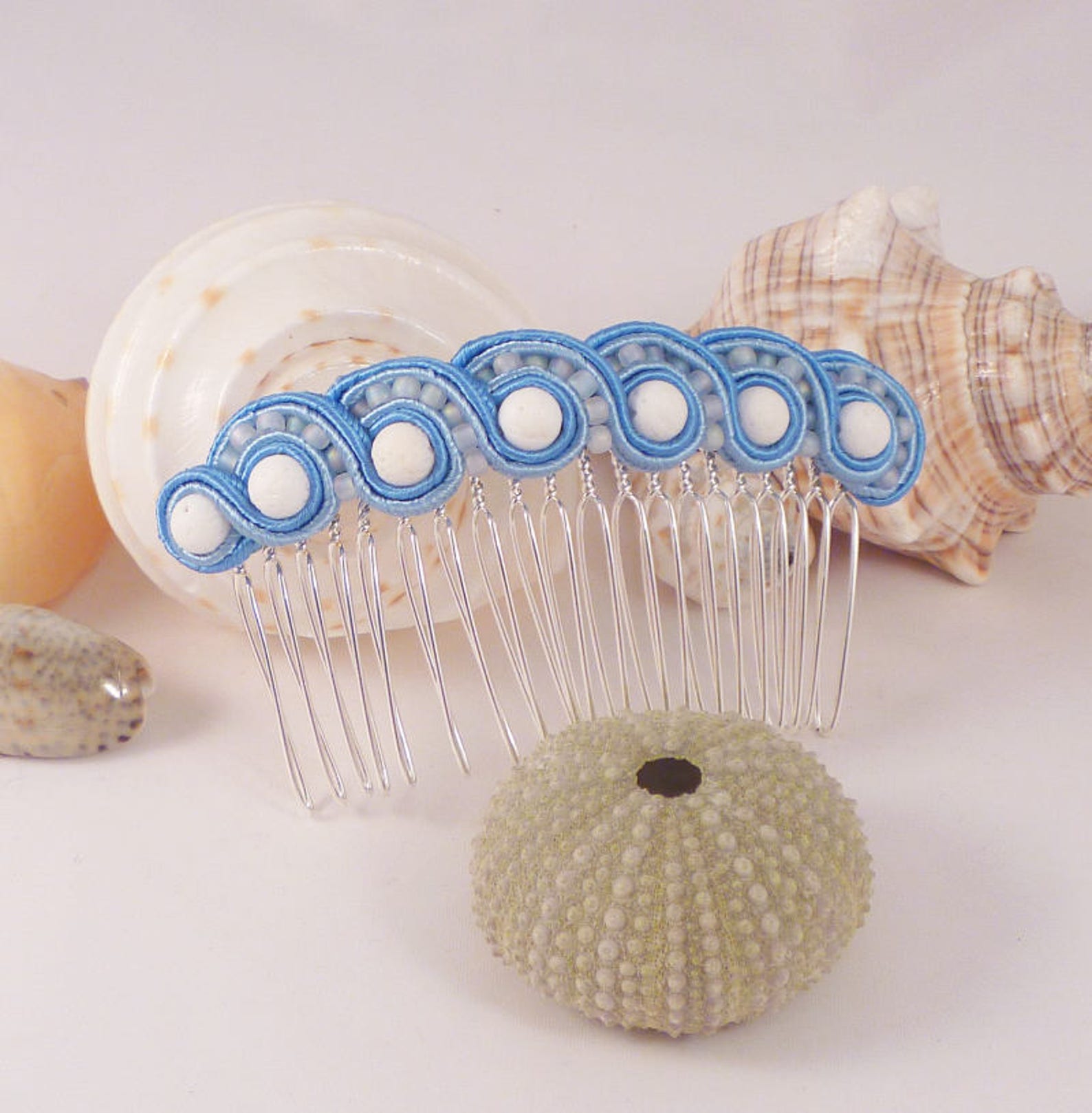 Beaded Hair Accessory. Soutache Comb. Blue Comb. Mollyg Designs Coral ...