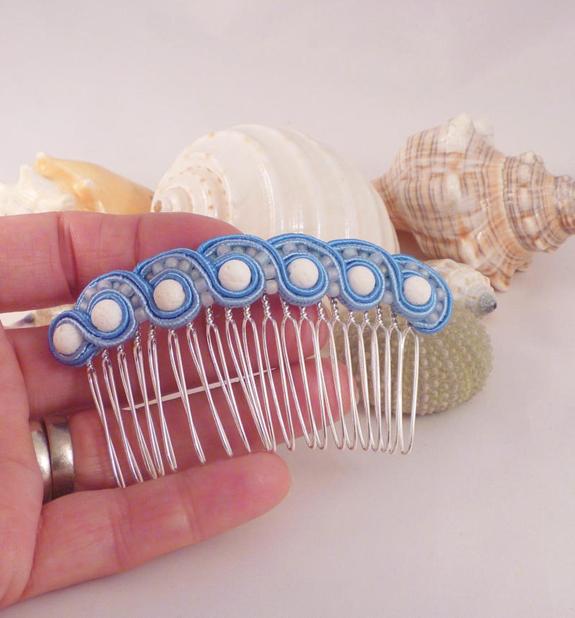 Beaded Hair Accessory. Soutache Comb. Blue Comb. Mollyg Designs Coral ...