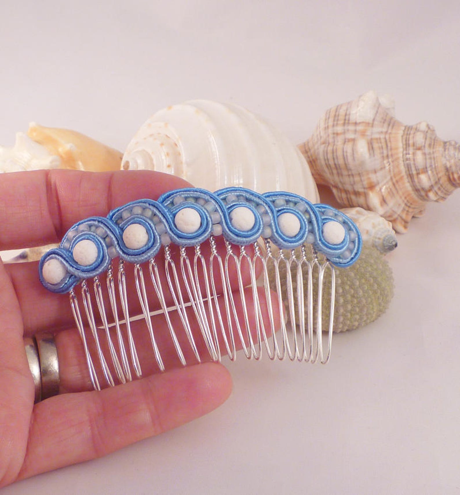 Beaded Hair Accessory. Soutache Comb. Blue Comb. Mollyg Designs Coral ...