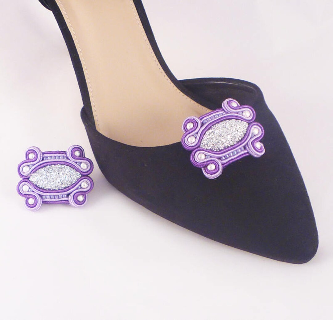 Soutache Shoe Clips. Removable Shoe Clips. Purple Shoe Jewellery ...