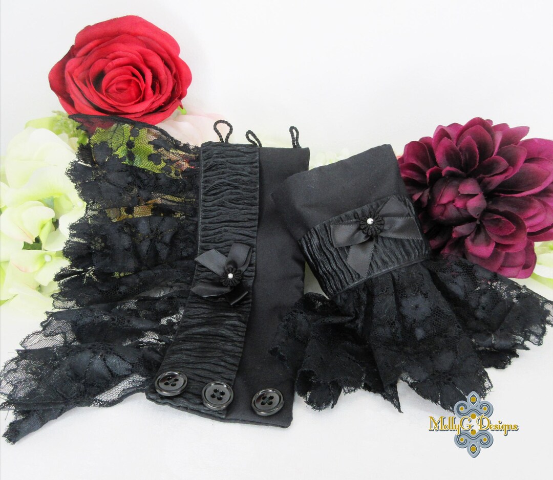 Black Lace Cuffs. Textile Cuff Bracelets. Sleeve Extenders. Gothic ...