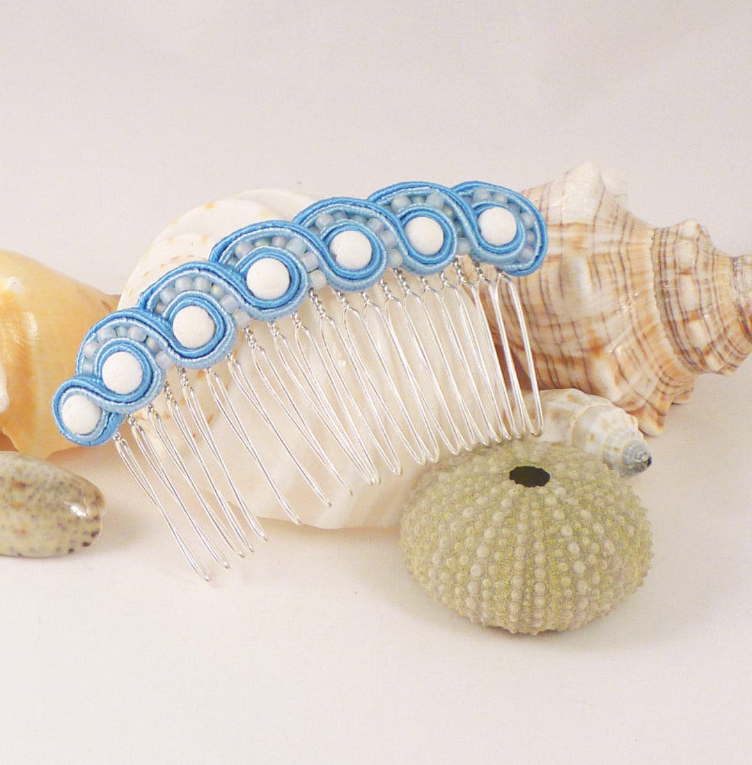 Beaded Hair Accessory. Soutache Comb. Blue Comb. Mollyg Designs Coral ...