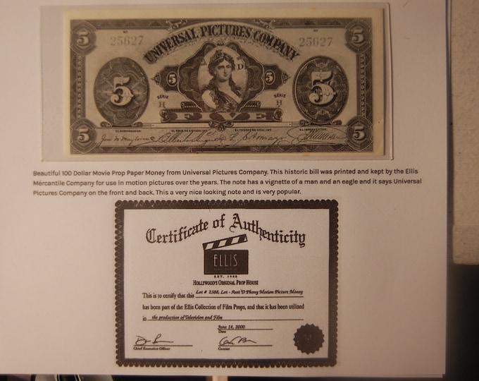 Universal Studios---movie Prop Money----five Dollar Bill----coa From ...