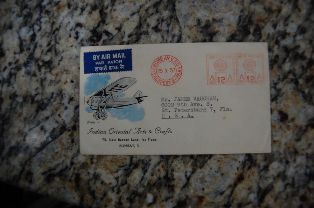 India -bombay --early Metered/air Mail With Airplane Franking---unusual ...