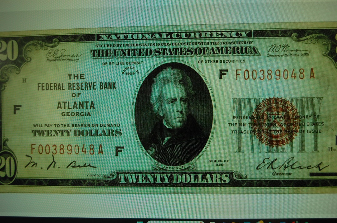 1929 National Currency 20 Dollar Bill---atlanta-brown Seal-light Used ...