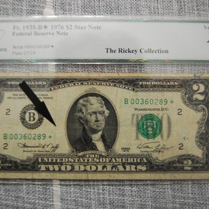 1976two Dollar federal Res. Star Note . Printed for Washington D.C ...
